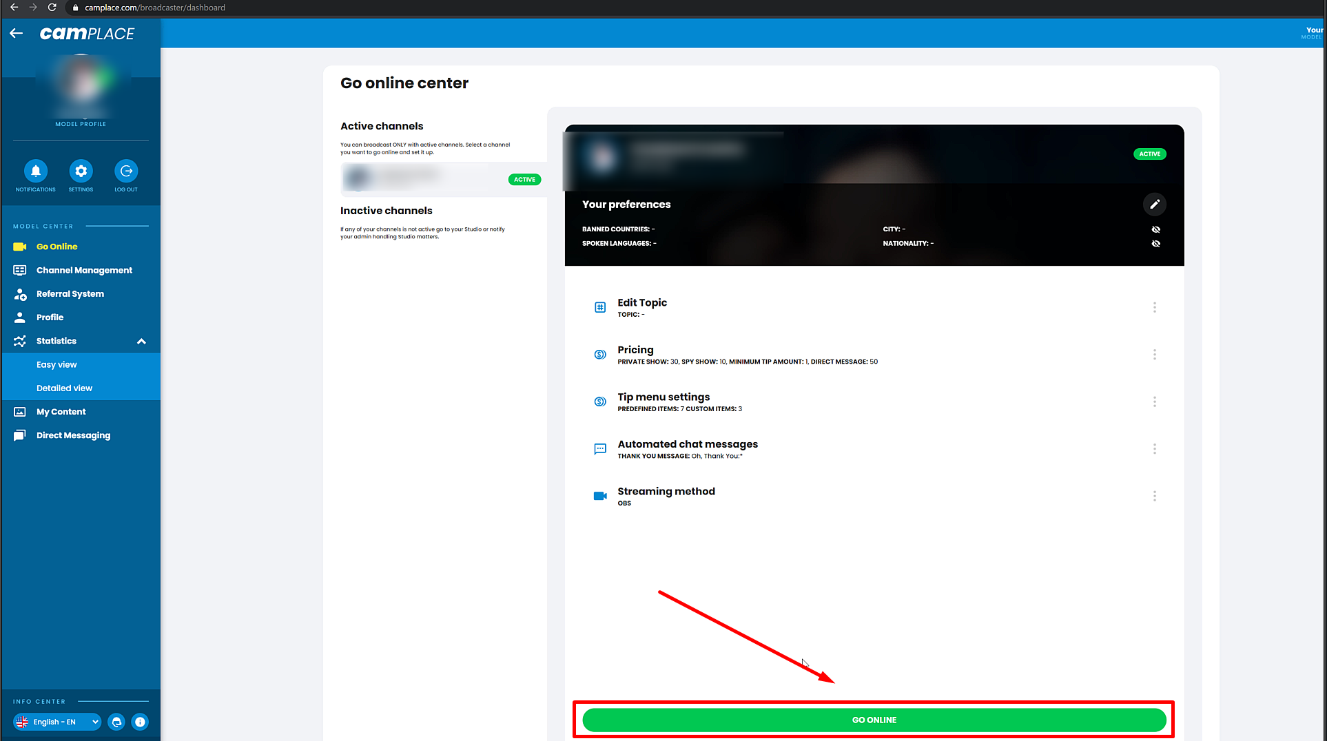 How to stream on Camplace