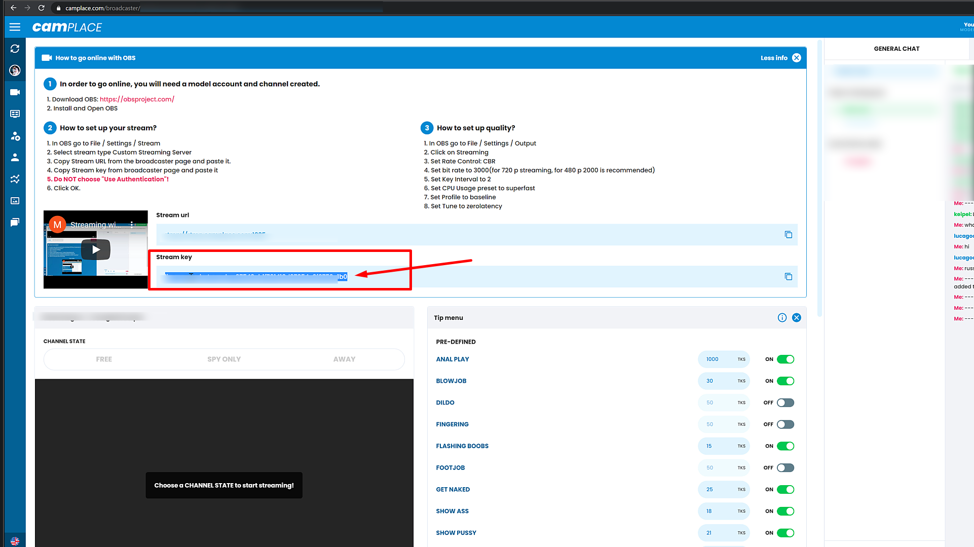 How to stream on Camplace